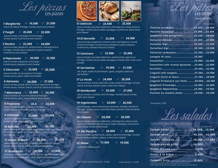 Menu pour emporter - restaurant italien - Vaudreuil - Dorion | El Hornello